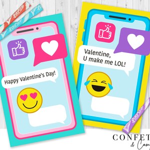 Cell Phone Emoji Printable Valentine Cards, Smiley Face Valentines ...