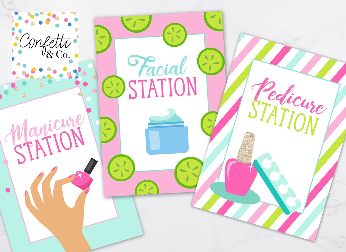 Spa Birthday Party Printable Manicure Pedicure and Facial | Etsy