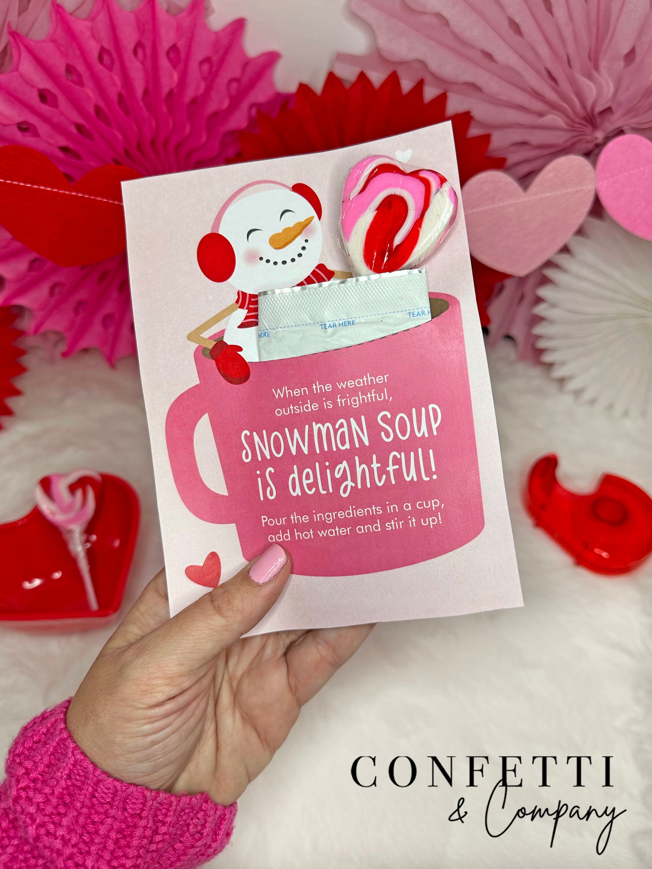 Snowman Soup Valentine, Hot Chocolate Printable Kid's Classroom ...