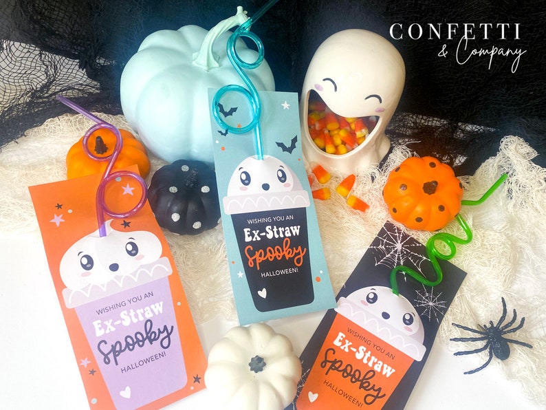 Silly Straw Halloween Printable Cards Crazy Straw Holder - Etsy
