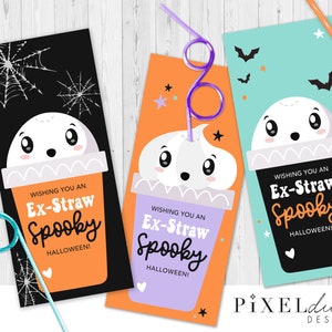 Silly Straw Halloween Printable Cards, Crazy Straw Card, Halloween Ex ...
