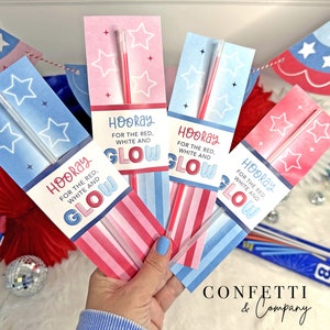Patriotic Glow Stick Printable Cards, Fourth of July Party Favors ...