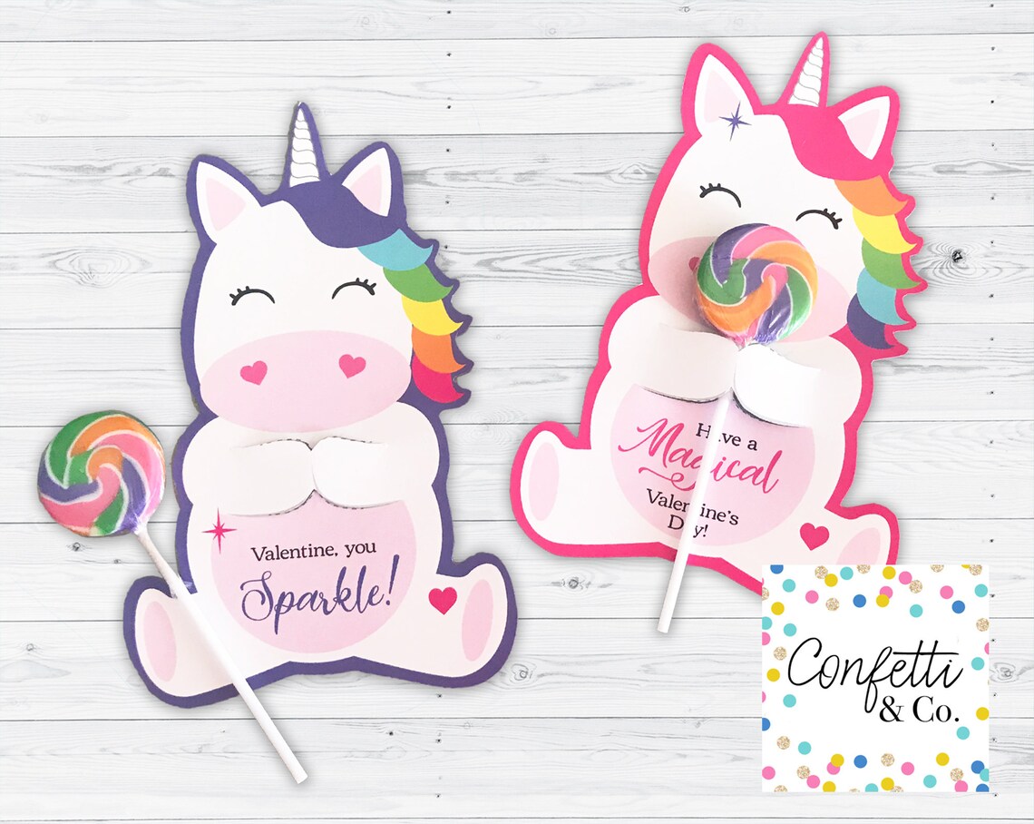 Unicorn Valentine Treat Holder Printable Cards Candy Hugger | Etsy
