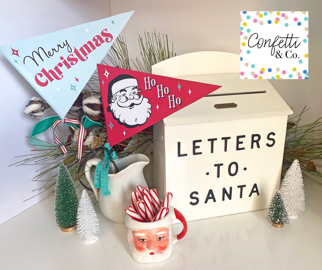 Retro Santa Merry Christmas Pennant Flag Set, Printable Christmas ...