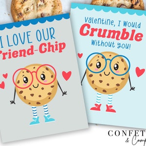 Chocolate Chip Cookie Valentine Printable Cards, Classroom Valentines ...