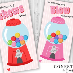 Gumball Machine Valentines, Bubble Tape Valentines, Printable Valentine ...