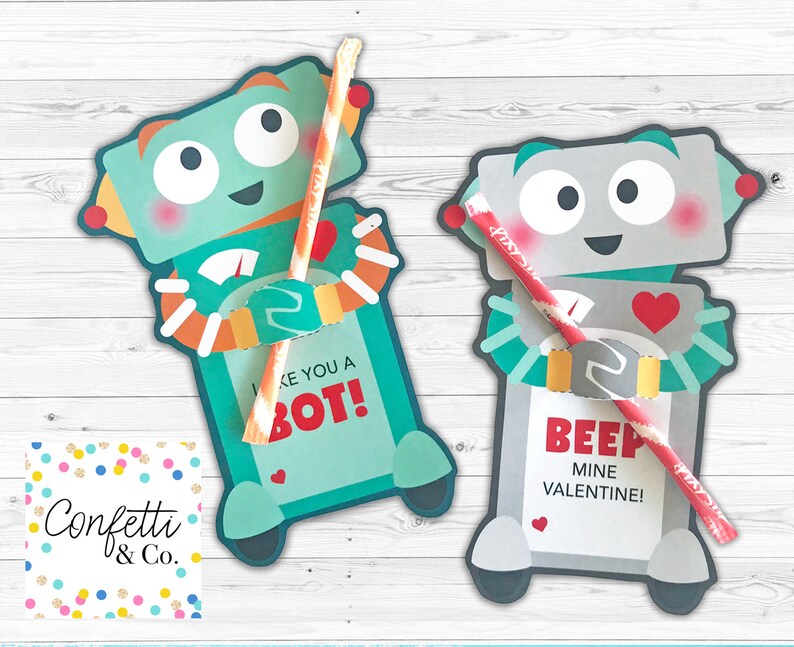 Robot Valentine Treat Holder Printable Cards, Printable Candy Hugger ...