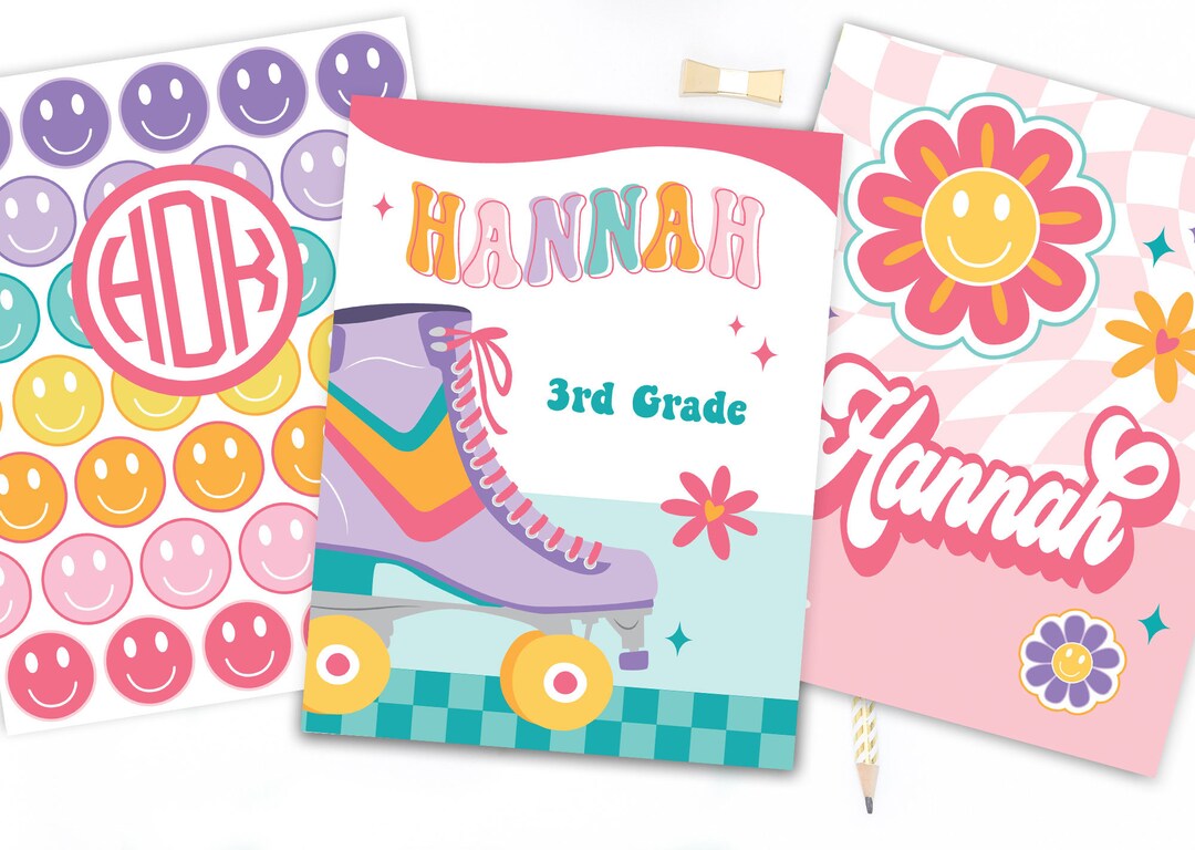 Personalized Monogram Retro Groovy Roller Skate Binder Covers - Etsy