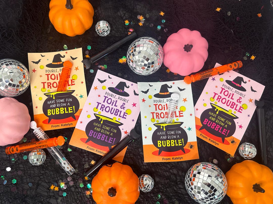 Bubble Wand Halloween Treat Cards, Kids Printable Halloween Classroom ...