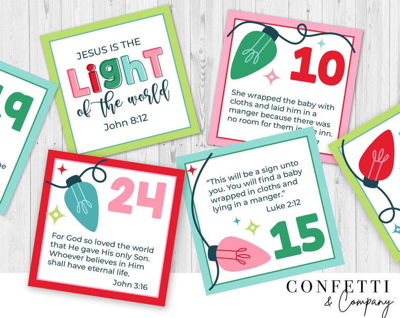 Christmas Countdown Printable Advent Calendar Scripture Cards for Kids ...