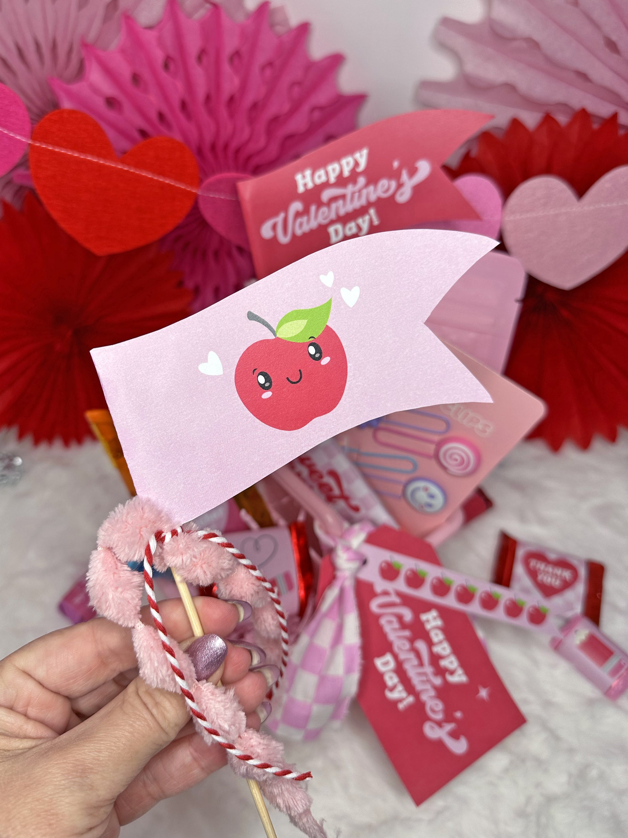 Printable Valentine Teacher Gift Basket Flags and Tags Retro - Etsy