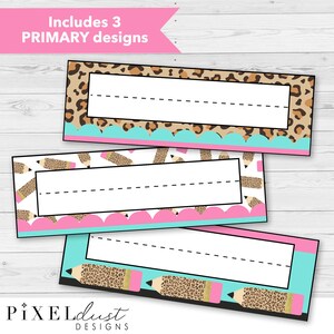 Printable, Editable Leopard Print Pencil Student Name Plates, Desk ...