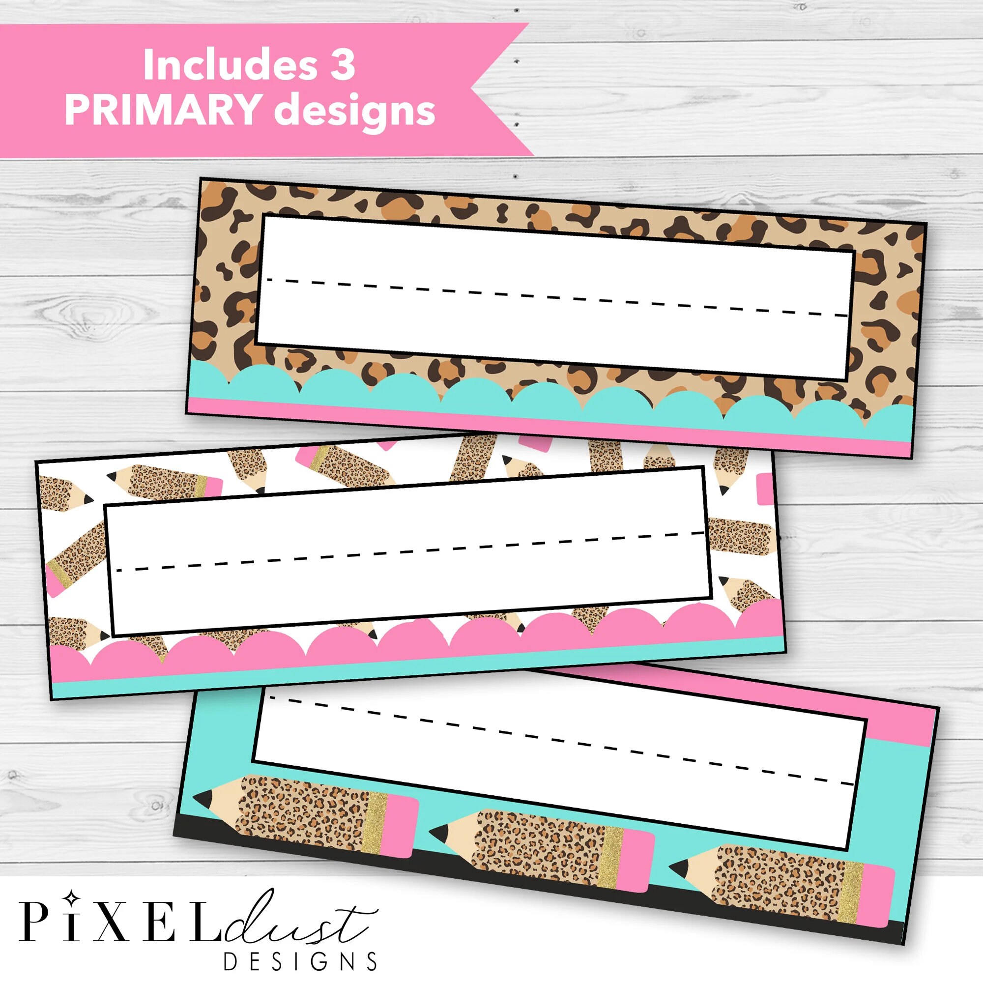 Printable, Editable Leopard Print Pencil Student Name Plates, Desk ...