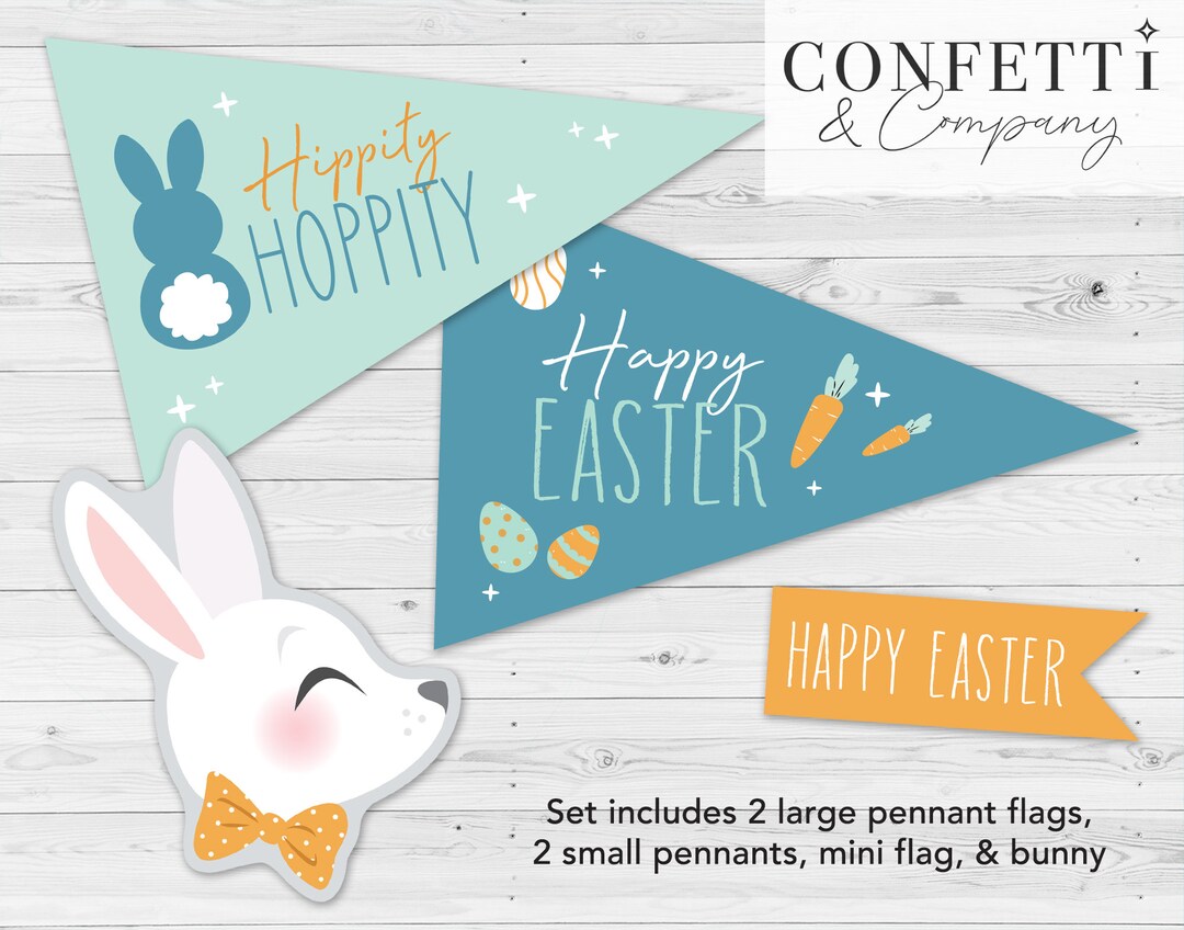 Hippity Hoppity Easter Bunny Pennant Flag Set, Printable Retro Easter ...