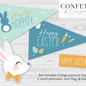 Hippity Hoppity Easter Bunny Pennant Flag Set, Printable Retro Easter ...