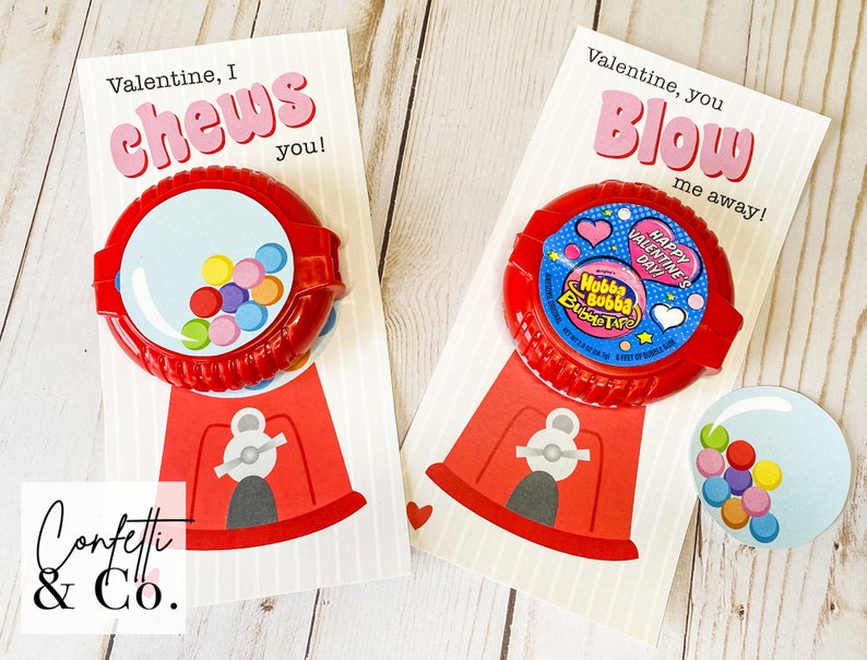 Gumball Machine Valentines Bubble Tape Valentines Printable | Etsy