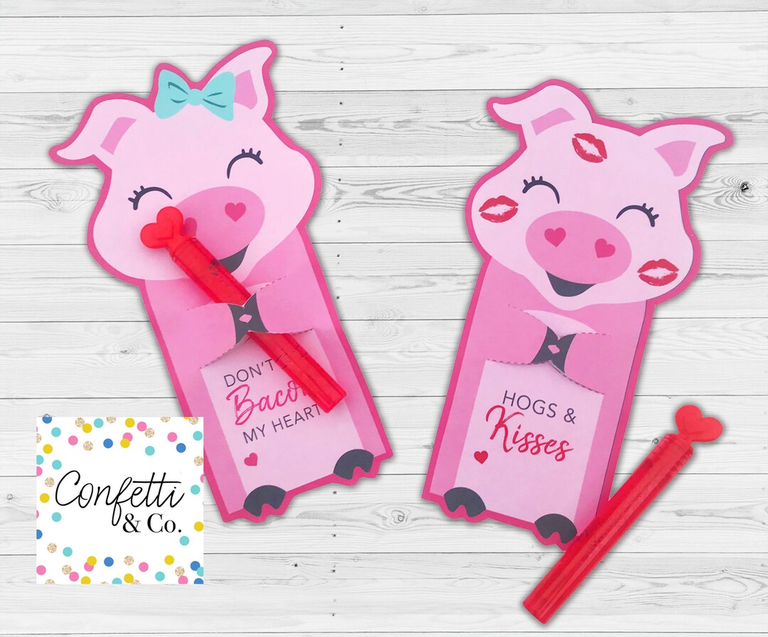 Pig Valentine Treat Holder Printable Cards, Candy Hugger, Girls Kids ...