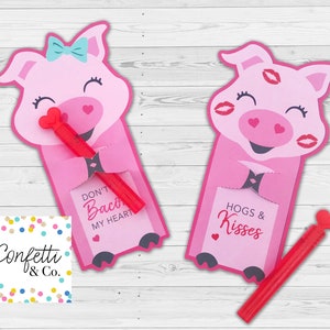 Pig Valentine Treat Holder Printable Cards, Candy Hugger, Girls Kids ...