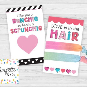 Scrunchie Valentines, Printable Scrunchie Cards, Tween Teen Girls ...