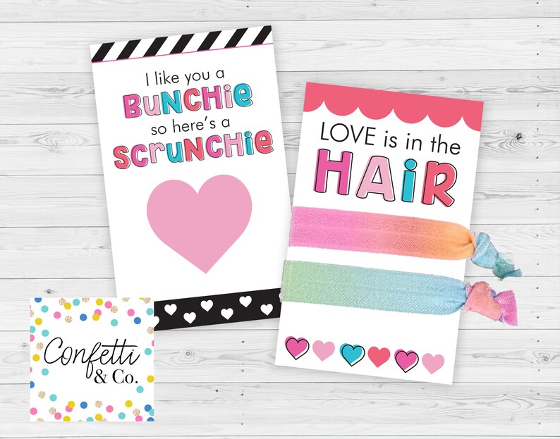 Scrunchie Valentines Printable Scrunchie Cards Tween Teen - Etsy