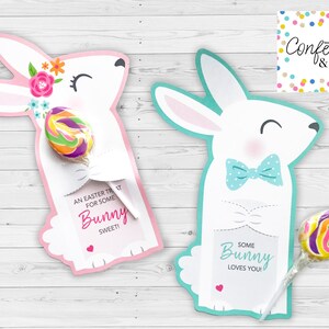 Easter Bunny Card, Easter Rabbit Printable Treat Holder Card, Candy ...