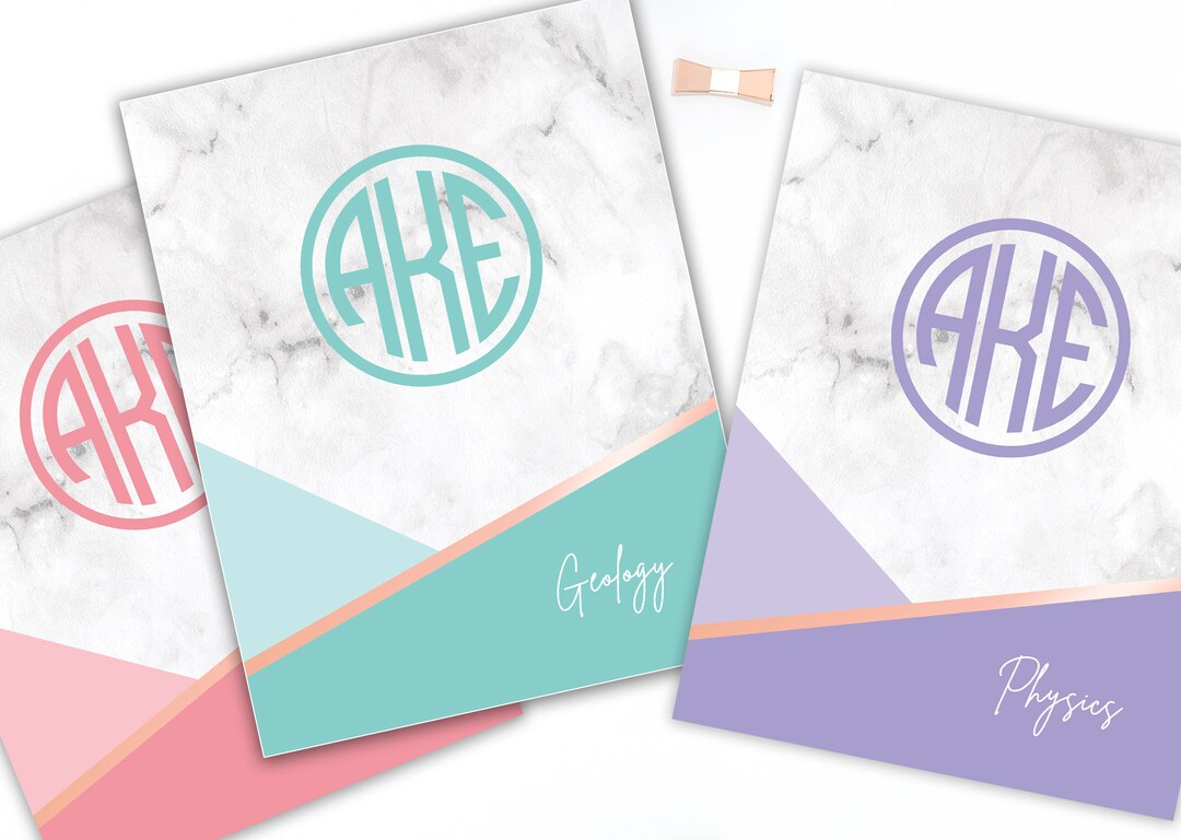 Personalized Monogram Printable Binder Covers, Student Binder Cover Set ...