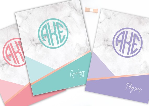 Personalized Monogram Printable Binder Covers Student Binder | Etsy