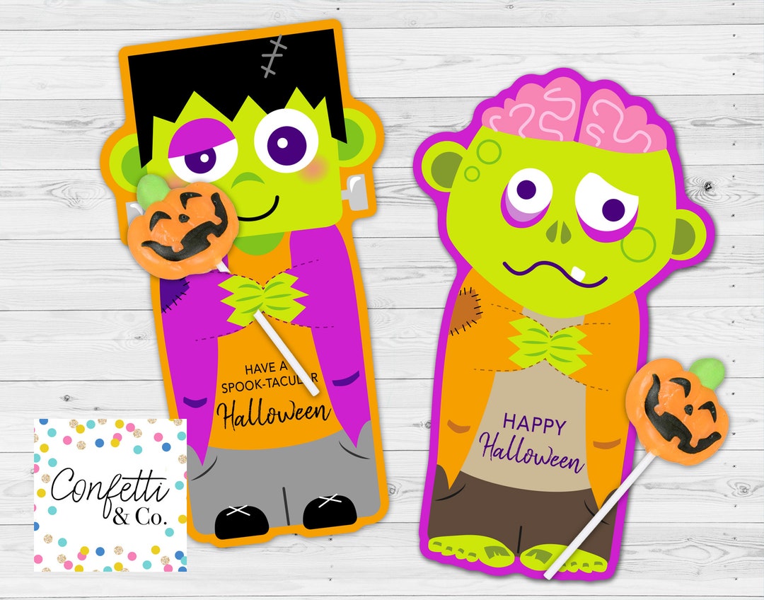 Zombie Frankenstein Treat Holder Printable Halloween Card, A Little ...