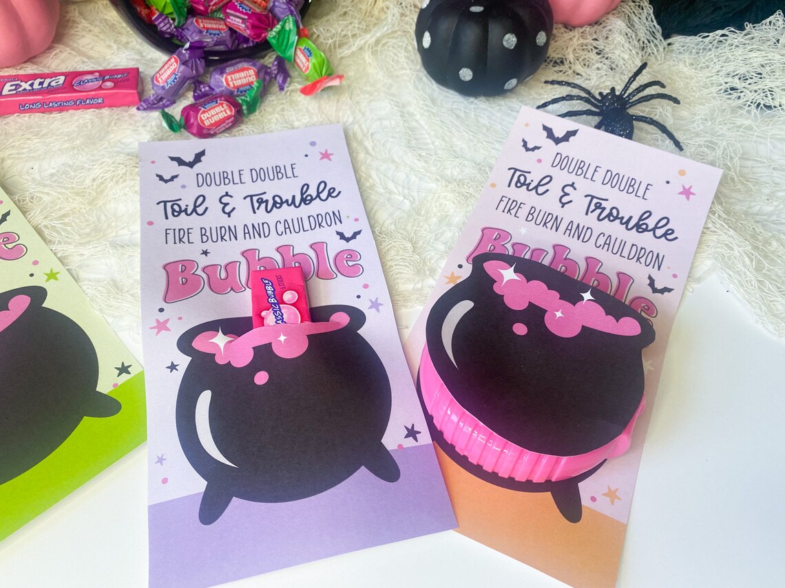 Bubble Tape Witch Cauldron Halloween Printable Card Double - Etsy