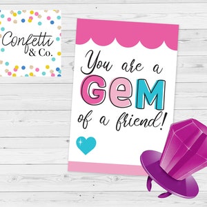You Are a GEM of a Friend Ring Pop Tags, Valentine's Day Cards, Girl's ...