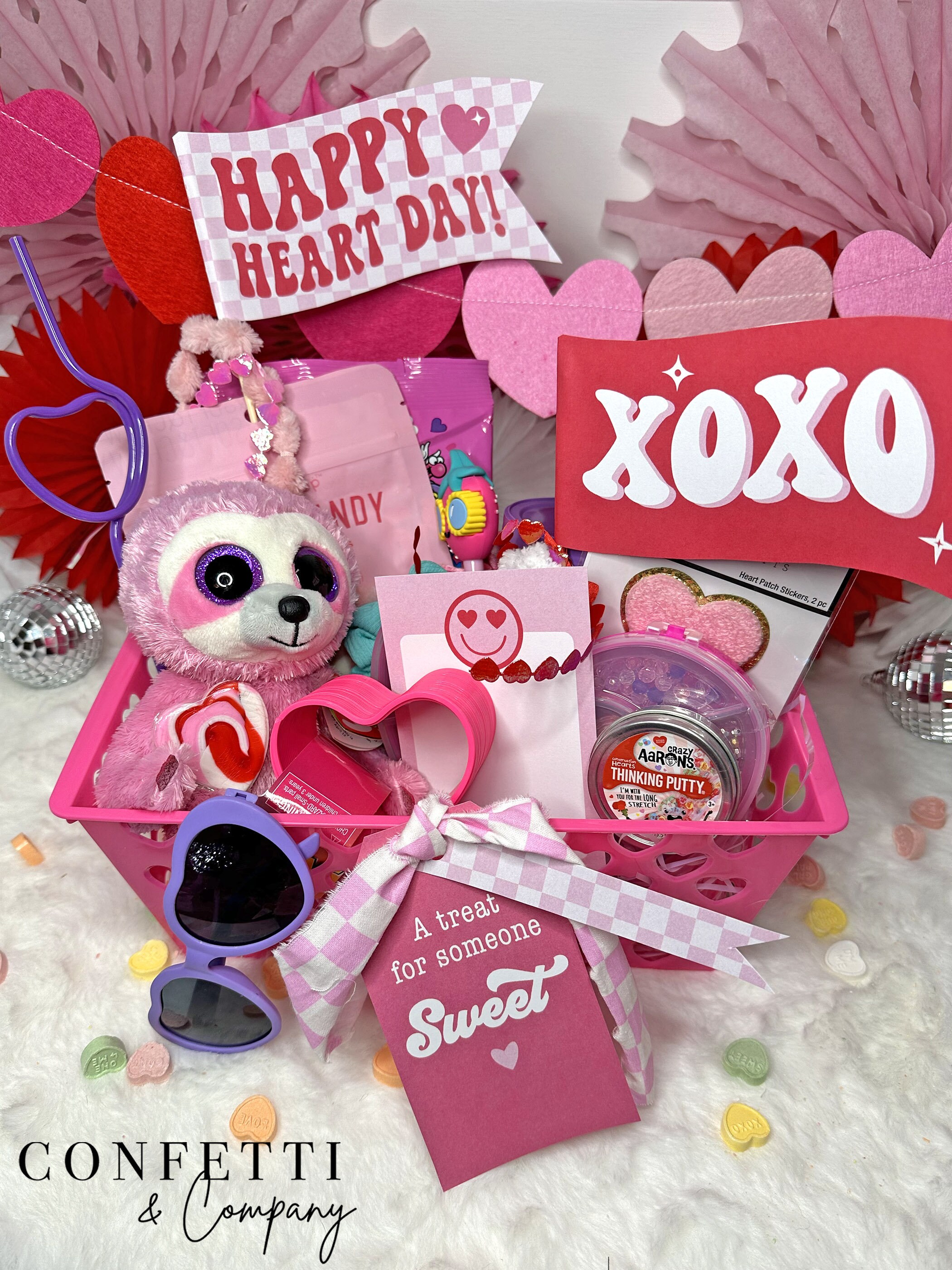 Printable Valentine Gift Basket Flags and Tags, Retro Valentine's Day ...