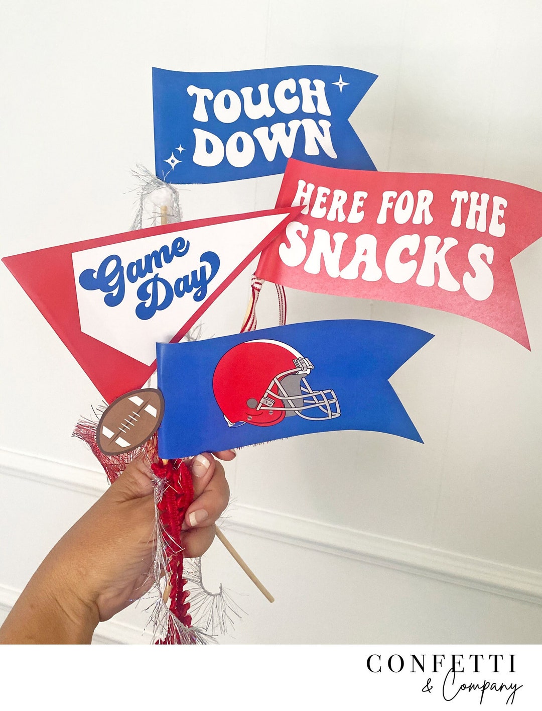 Red and Blue Game Day Football Pennant Flags, Digital PDF Printable ...