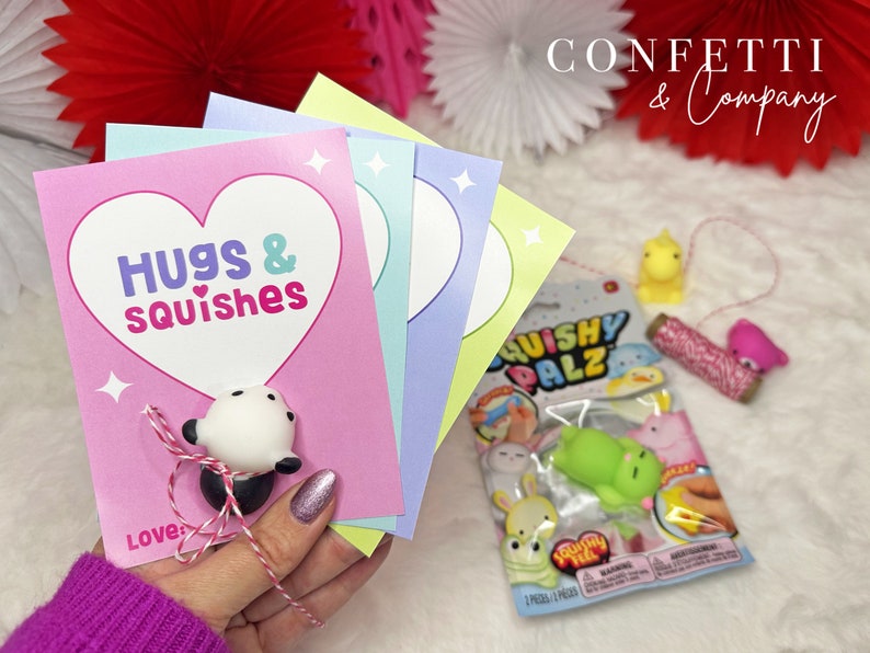 Squishie Valentines Squishy Printable Valentine Cards Hugs & - Etsy