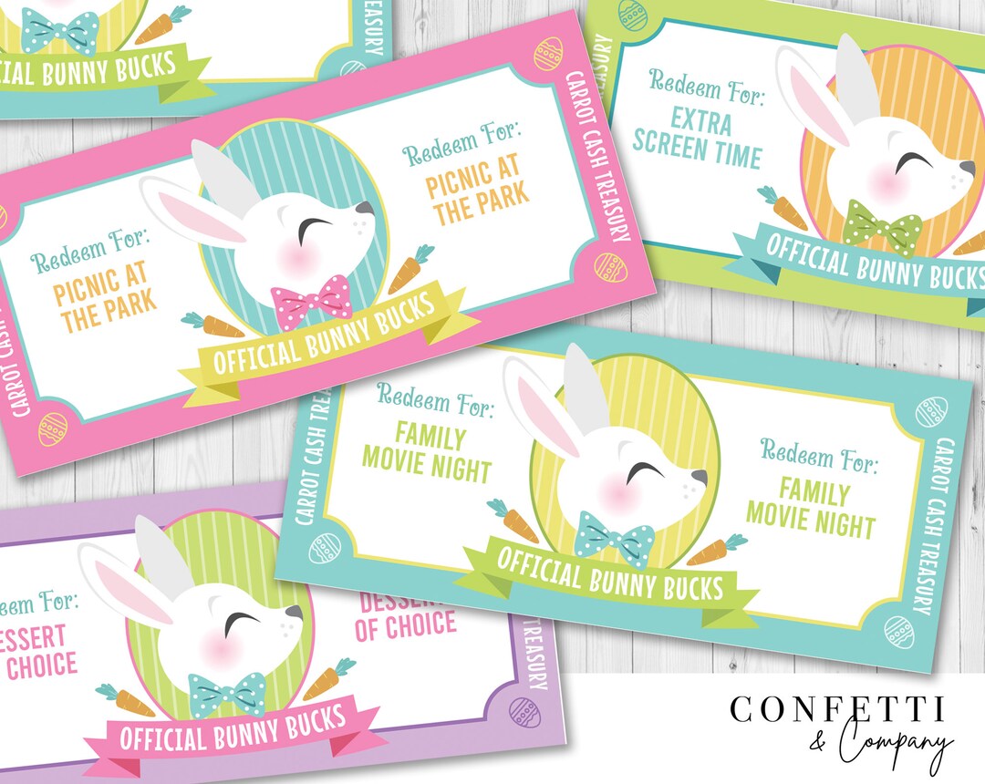 Easter Bunny Bucks Printables, Printable Easter Egg Coupons, Easter ...
