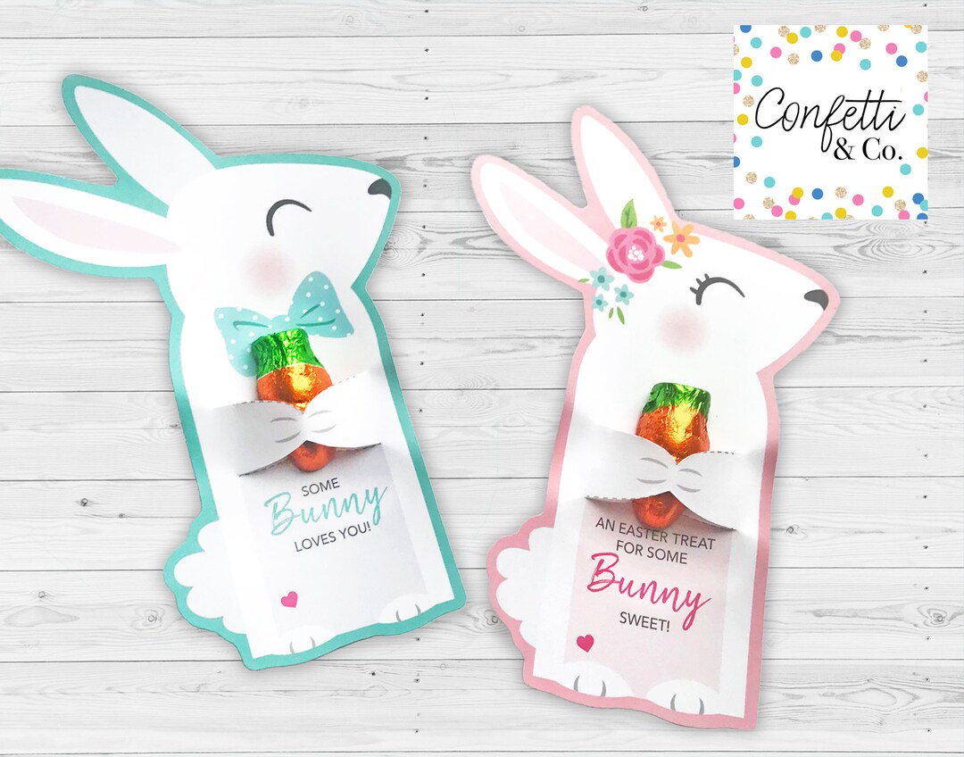 Easter Bunny Card, Easter Rabbit Printable Treat Holder Card, Candy ...