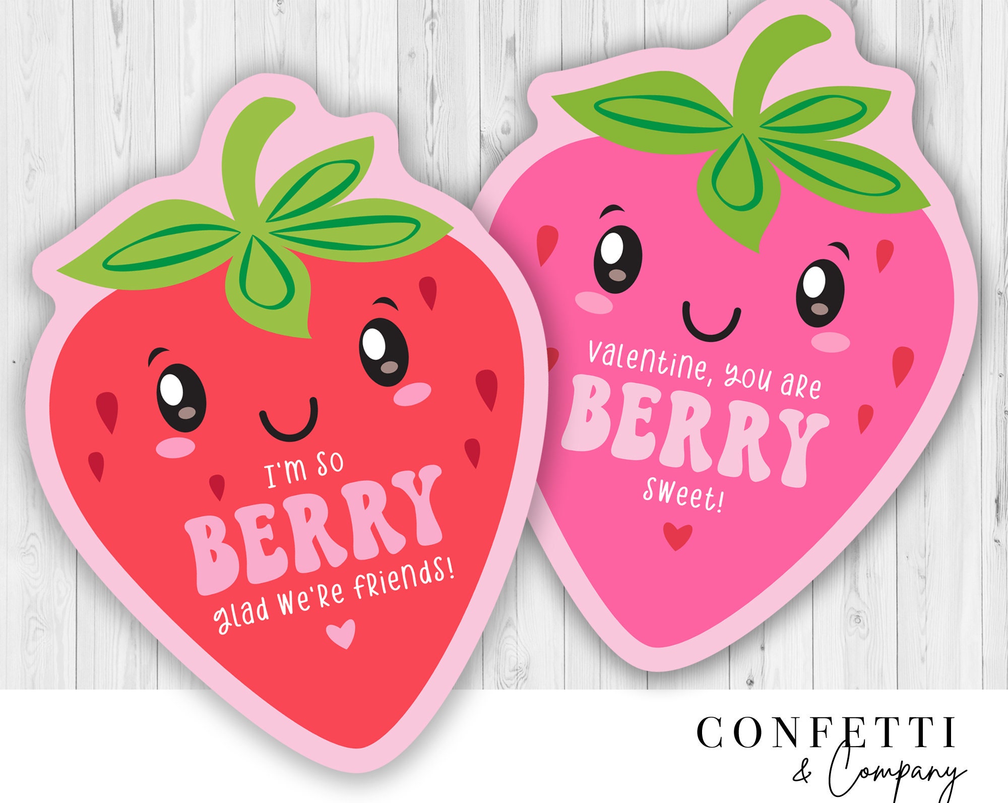Berry Sweet Strawberry Valentine Printable Cards Classroom - Etsy