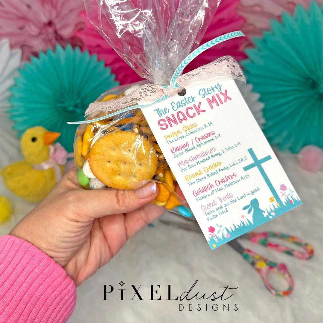 The Easter Story Snack Mix Printable Tag and Bag Toppers, Easter Basket ...