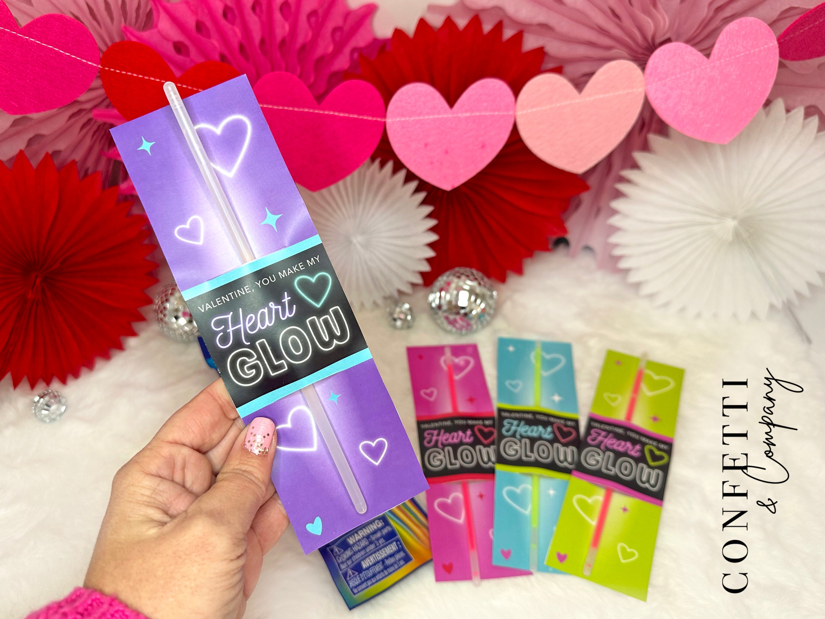 Glow Stick Valentines, Printable Valentine Card, You Make My Heart Glow ...