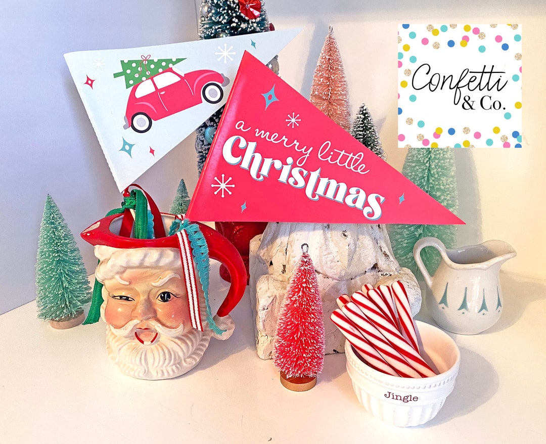 Retro Red Car Christmas Pennant Flag Set, Printable Christmas Pennants ...