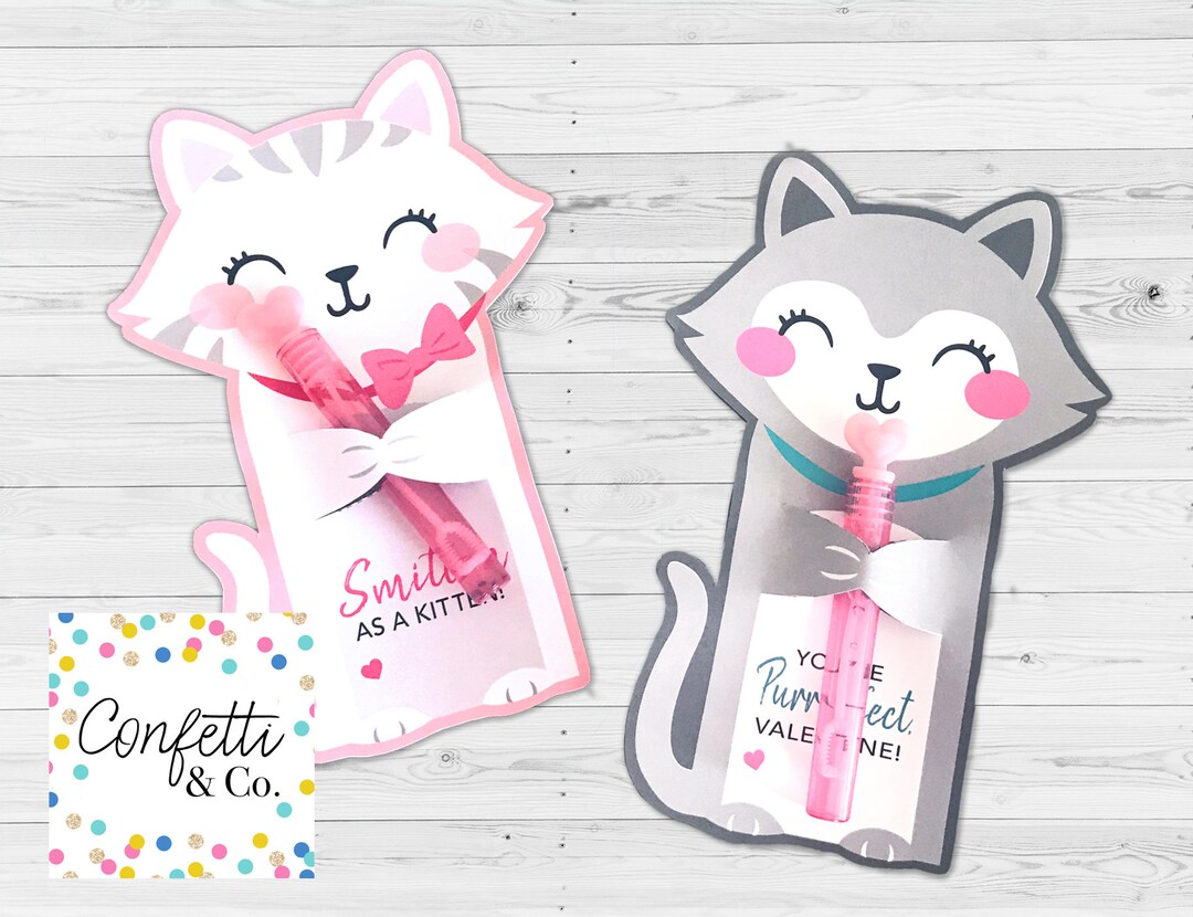 Kitten Valentine Treat Holder Printable Cards, Candy Hugger Card, Girls ...