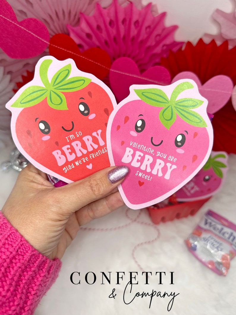 Berry Sweet Strawberry Valentine Printable Cards, Classroom Valentines ...