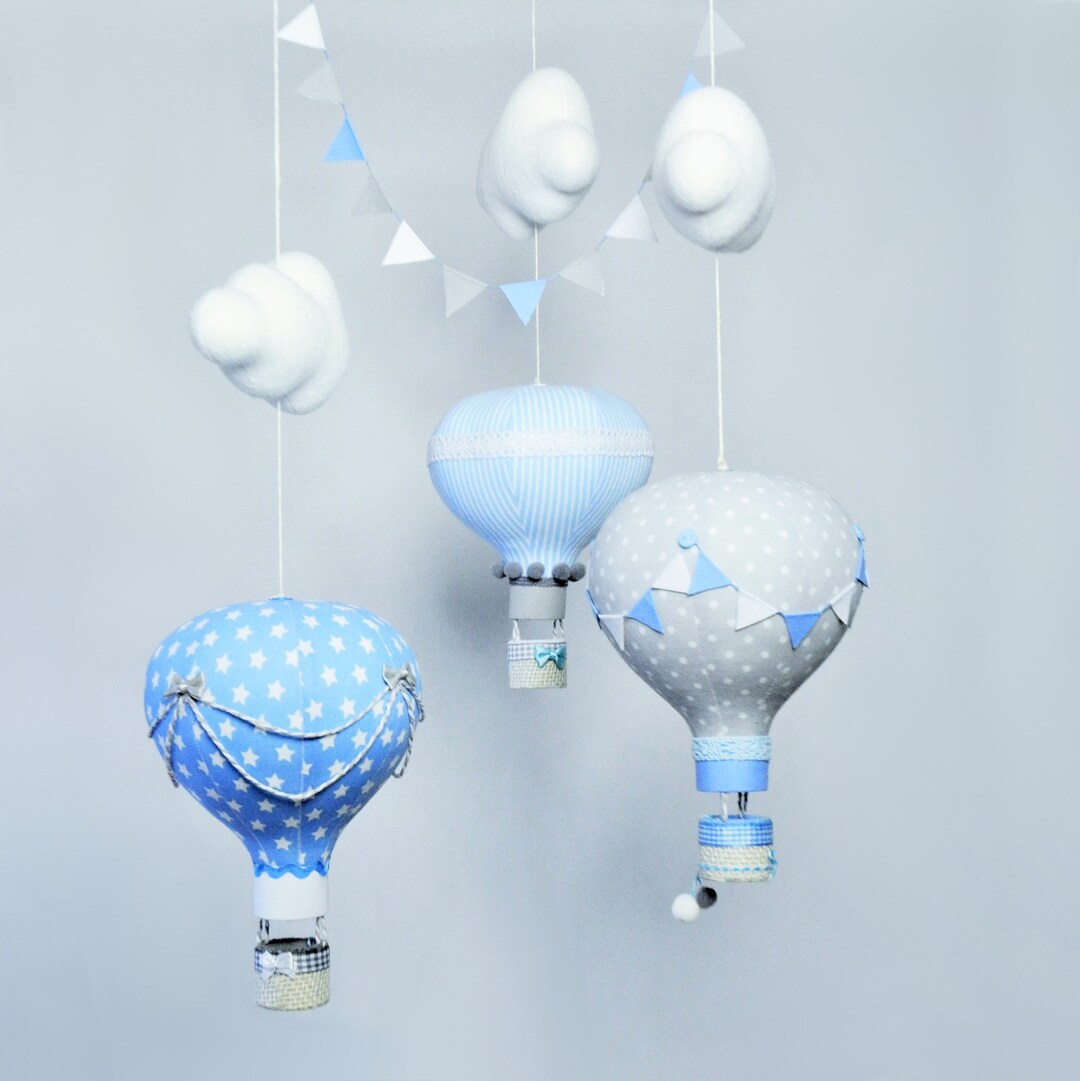 Baby Boy Crib Mobile With Hot Air Balloons and Clouds / Blue and Gray ...