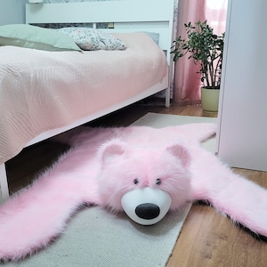 Pink Teddy Bear Rug, Fluffy Nursery Mat, Baby Girl Decor - Etsy