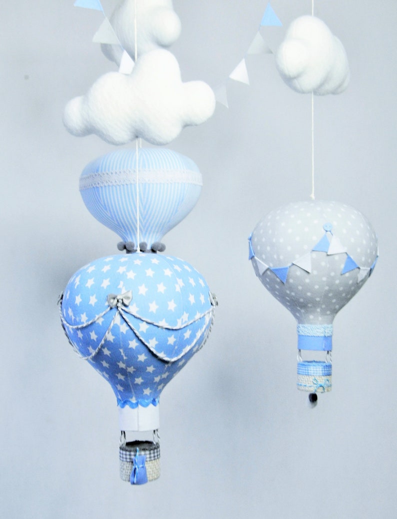 Baby Boy Crib Mobile With Hot Air Balloons and Clouds / Blue - Etsy