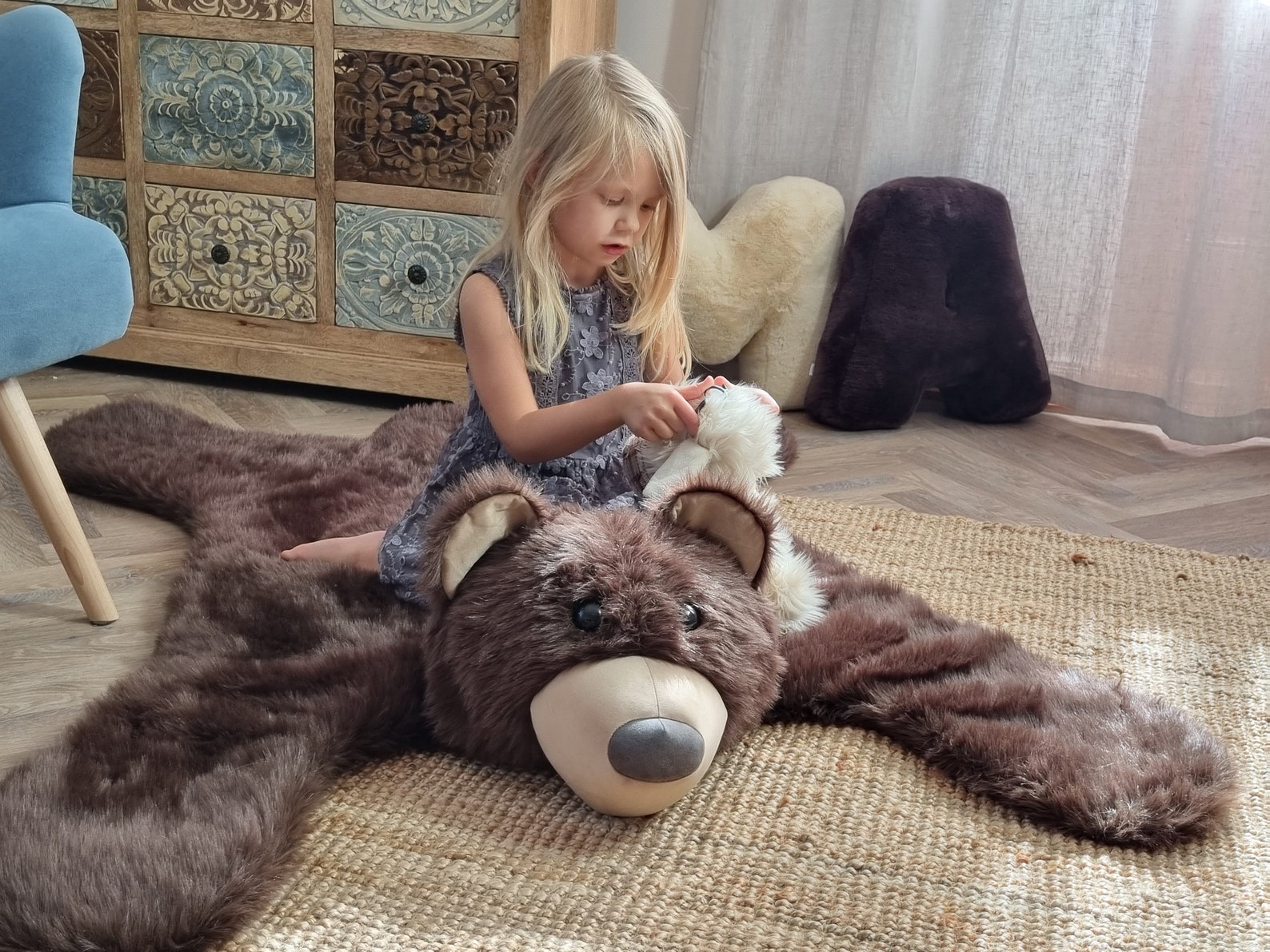 55x44 IN Nursery Bear Rug for Woodland Theme Room / Baby Room Grizzly ...