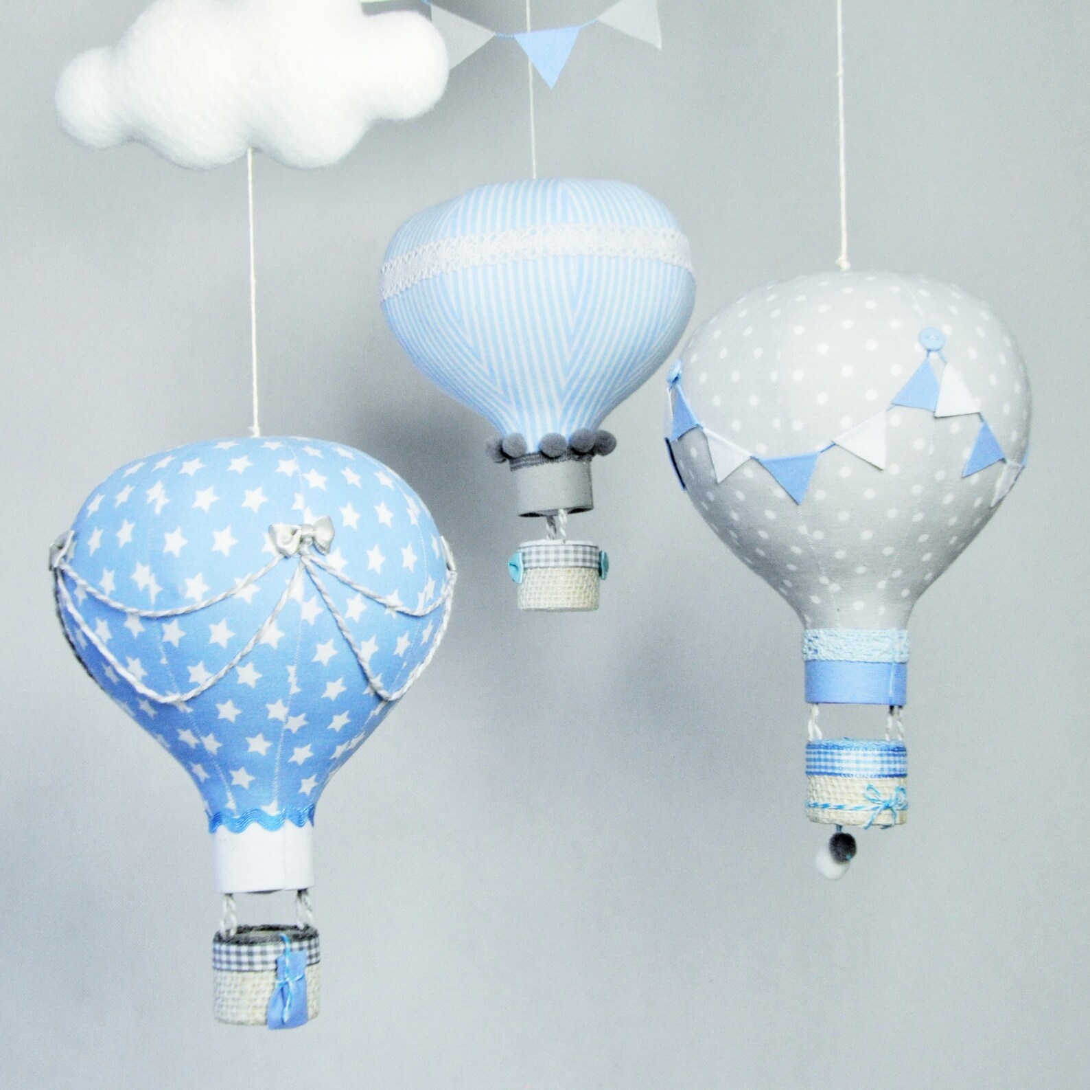 Baby Boy Crib Mobile With Hot Air Balloons and Clouds / Blue - Etsy