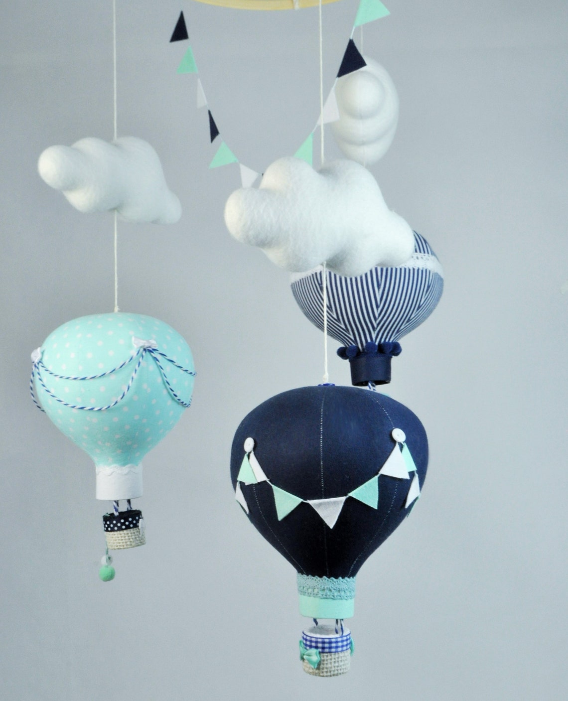 Hot air balloons mobile / Clouds and balloons nursery mobile / | Etsy