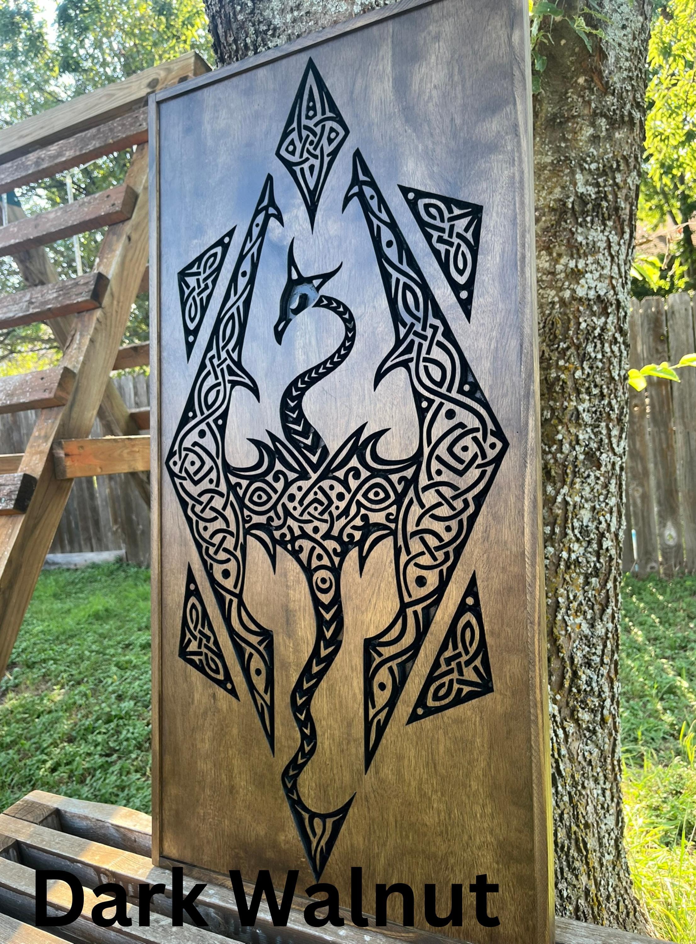 Skyrim Wood Art, Skyrim Dragon Carving, Skyrim Symbol, Geometric ...