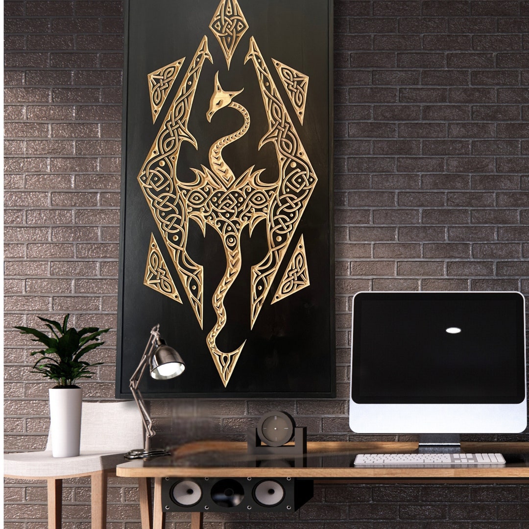 Skyrim Wood Art, Skyrim Dragon Carving, Skyrim Symbol, Geometric ...