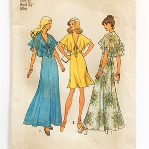 Vintage 70s Simplicity 6898 Halter Dress With Cape Misses 12 Bust 34 ...